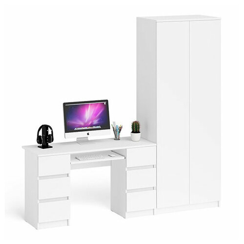Стол компьютерный Мори МС-2 + Шкаф МШ800.1, цвет белый