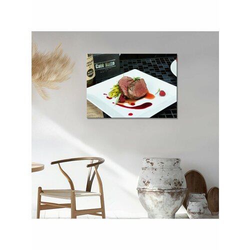 Картина на холсте с подрамником вкусное блюдо из мяса 20х30