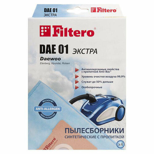 Мешки Filtero DAE 01 экстра для пылесосов Akira, Daewoo, Scarlett, Vitek, Saturn, Sanyo, Trony, Nilfisk, Kenwood, Rolsen, Polar, Polaris, Elenberg, Be