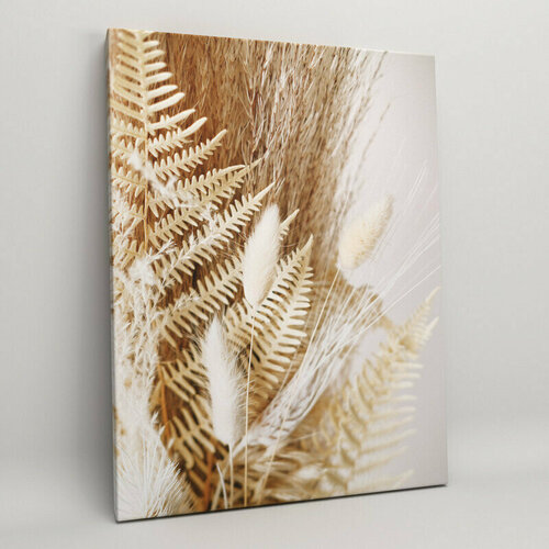 Картина на холсте (интерьерный постер) "Соломенный букет из сухоцветов", с деревянным подрамником, размер 45x60 см