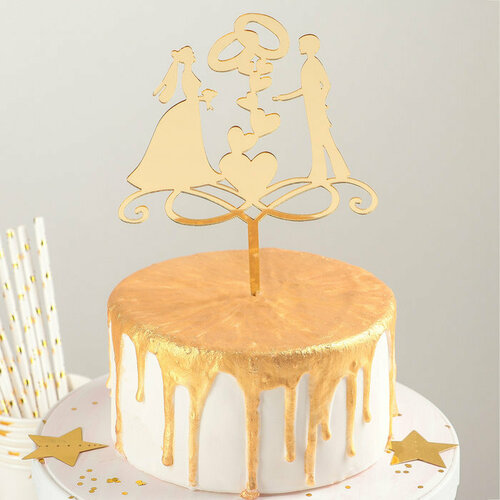 Топпер для торта «Обручальные кольца», 13×18 см, цвет золото (комплект из 9 шт)