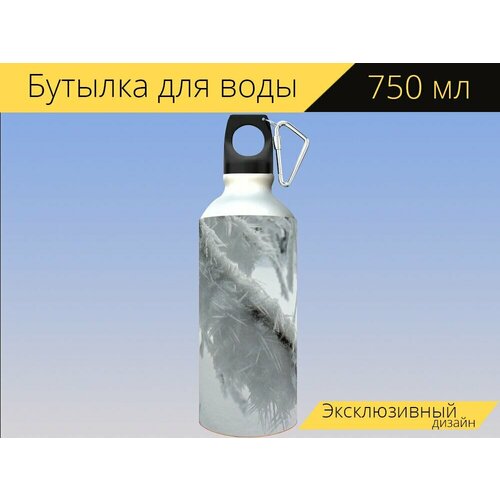 Бутылка фляга для воды "Зимнее впечатление, зима, мороженое" 750 мл. с карабином и принтом