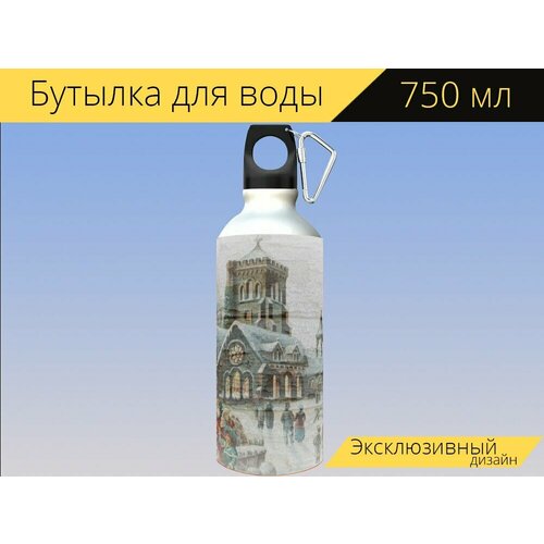 Бутылка фляга для воды "Дед мороз, николай, новогоднее настроение" 750 мл. с карабином и принтом
