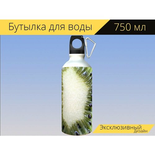Бутылка фляга для воды "Киви, фрукты, зеленый" 750 мл. с карабином и принтом