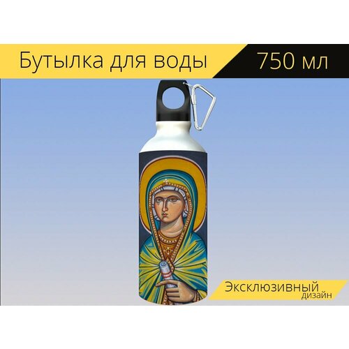 Бутылка фляга для воды "Святой евфимии, святой, айа" 750 мл. с карабином и принтом