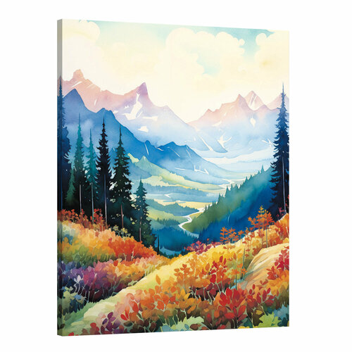 Интерьерная картина 50х70 "Горы и поля: бескрайний пейзаж"