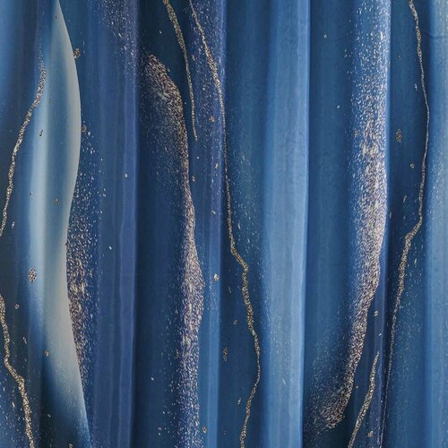 Штора с рисунком санакс 01-92, синие разводы в ванную комнату без колец, полиэстер 180x180