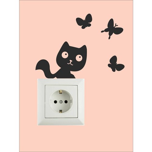 Наклейка интерьерная "Котенок с бабочками" на розетку или выключатель