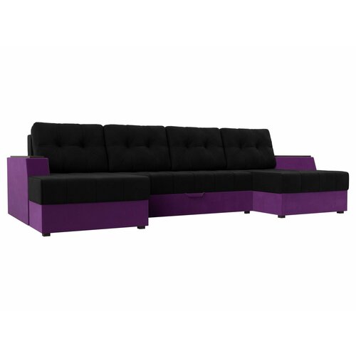 П-образный диван Эмир, Микровельвет черный и фиолетовый