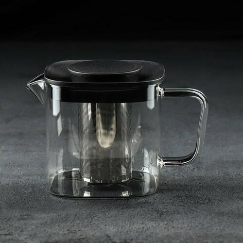 Чайник стеклянный заварочный «Кватро», 600 мл, с металлическим ситом, цвет чёрный (комплект из 2 шт)
