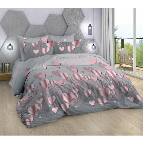 Комплект постельного белья с розовыми сердечками, Семейный, хлопок, бязь, Элис Текстиль