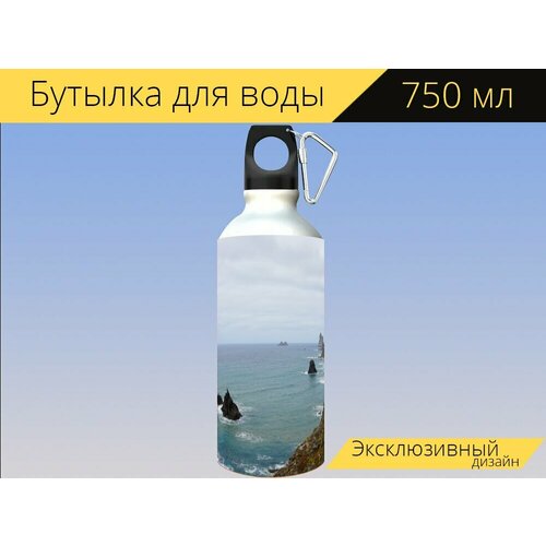Бутылка фляга для воды "Тенерифе, северное побережье, морской берег" 750 мл. с карабином и принтом