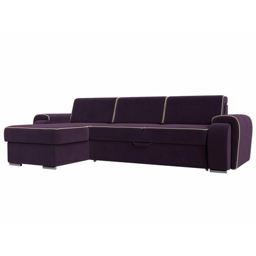 Угловой диван Лига-025 левый угол, Велюр фиолетовый, бежевый