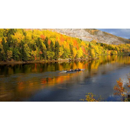 Картина на холсте 60x110 LinxOne "Река горы осень природа" интерьерная для дома / на стену / на кухню / с подрамником