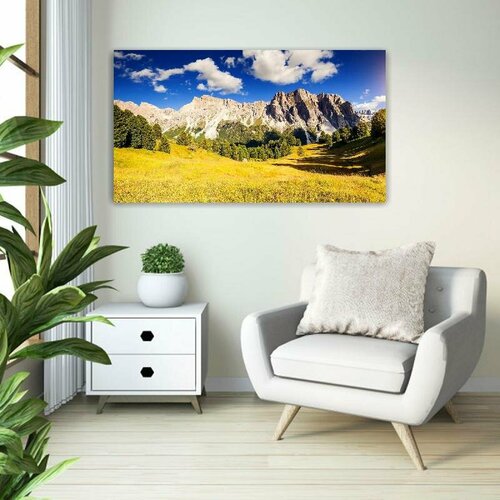 Картина на холсте 60x110 LinxOne "Небо трава деревья облака горы" интерьерная для дома / на стену / на кухню / с подрамником