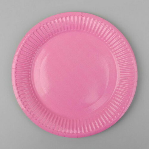 Тарелка бумажная, однотонная, цвет розовый, 10 шт.
