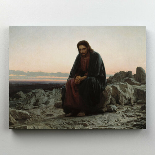 Интерьерная картина на холсте, репродукция "Христос в пустыне - Иван Крамской" размер 60x45 см