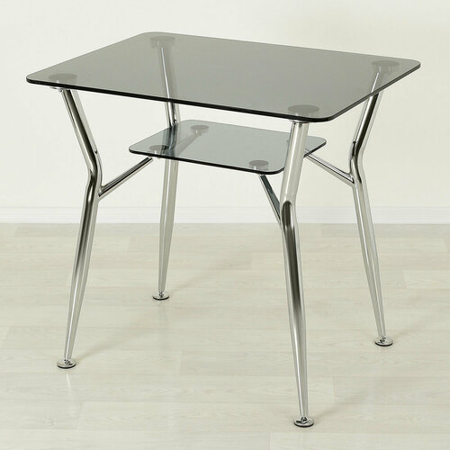 Стеклянный стол для кухни Квадро 10 серый/хром (1000х600 мм)