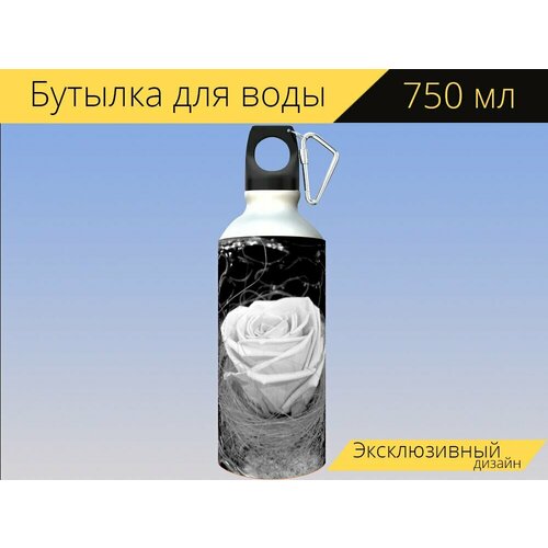 Бутылка фляга для воды "Стеклянная миска, художественное стекло, роза" 750 мл. с карабином и принтом
