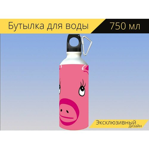 Бутылка фляга для воды "Копилка, деньги, свинья" 750 мл. с карабином и принтом