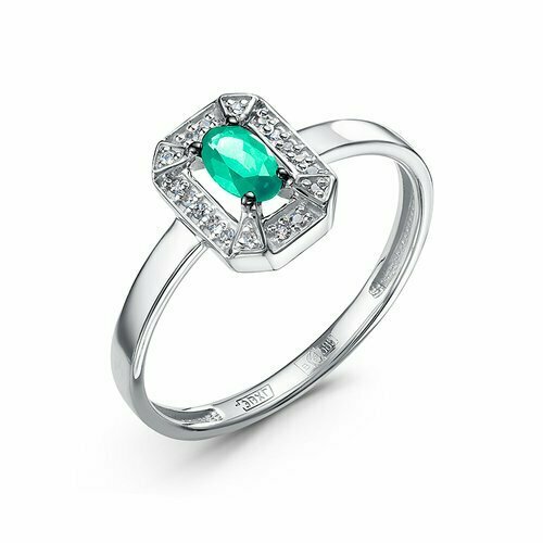 Кольцо Diamant online, белое золото, 585 проба, изумруд, бриллиант, размер 17, зеленый