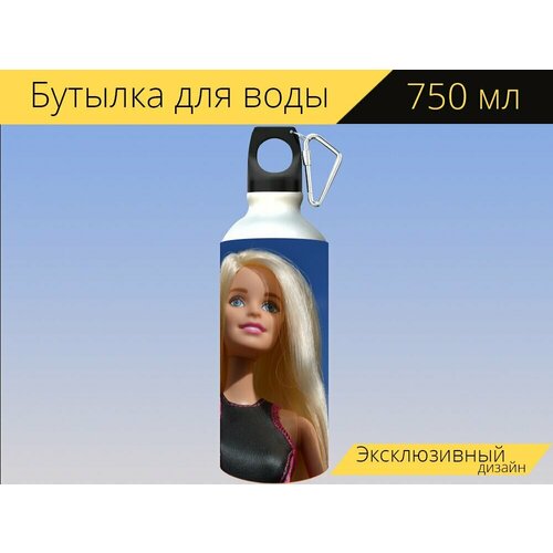 Бутылка фляга для воды "Барби, кукла, блондинка" 750 мл. с карабином и принтом
