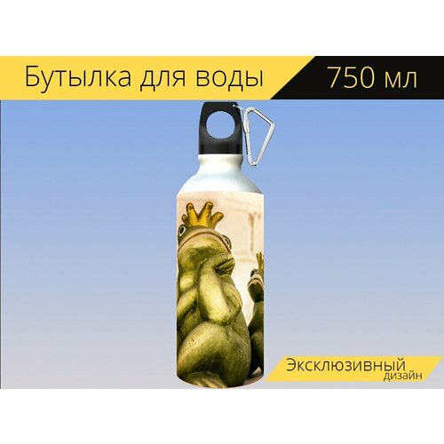 Бутылка фляга для воды "Лягушка, король, фигура" 750 мл. с карабином и принтом