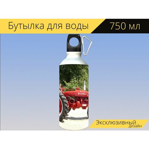 Бутылка фляга для воды "Трактор, фермер, земледелие" 750 мл. с карабином и принтом