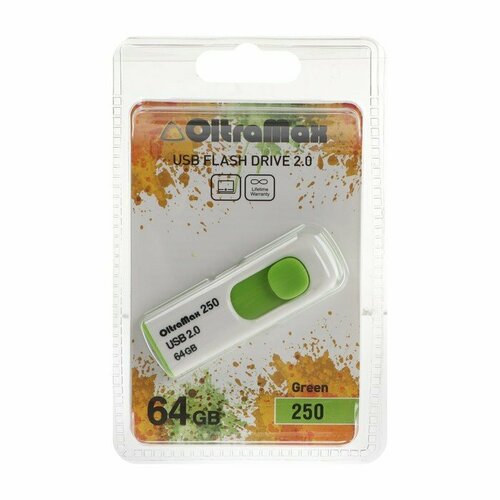 Флешка OltraMax 250, 64 Гб, USB2.0, чт до 15 Мб/с, зап до 8 Мб/с, зелёная (комплект из 2 шт)