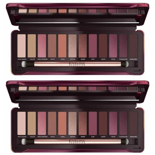 Eveline Cosmetics Палетка теней для век Ruby Glamour Eyeshadow Palette, 12 тонов, 12 г, 2 шт