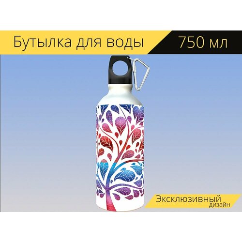 Бутылка фляга для воды "Дерево, дерево жизни, рамка" 750 мл. с карабином и принтом