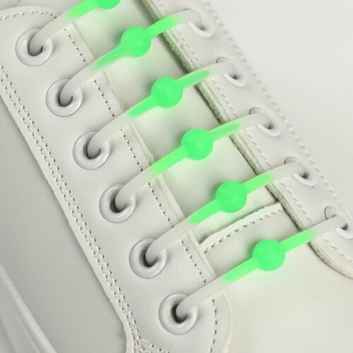 Набор шнурков для обуви "Шар", 6 шт, силиконовые, круглые, светящиеся в темноте, d = 15 мм, 6.5 см, цвет белый/зелёный неоновый