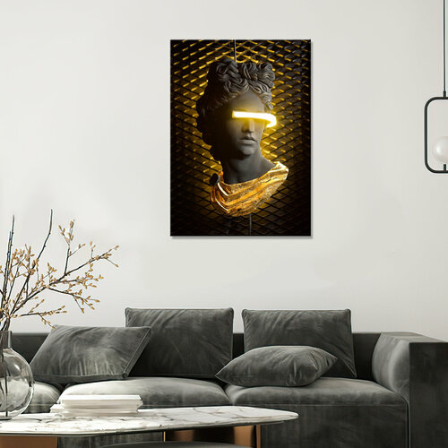 Интерьерная картина на холсте - Голова Давида жёлтый неон арт 40х60