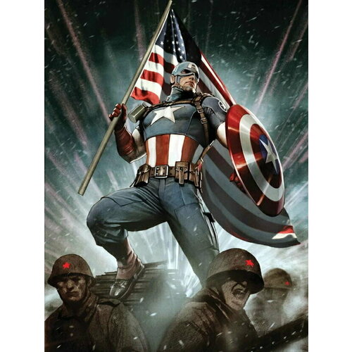 Плакат, постер на холсте Captain America/Капитан Америка/комиксы/мультфильмы. Размер 42 х 60 см