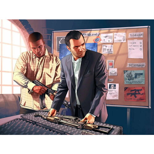 Плакат, постер на бумаге Grand Theft Auto 5 -Майкл, Франклин/искусство/арт/абстракция/творчество. Размер 42 х 60 см
