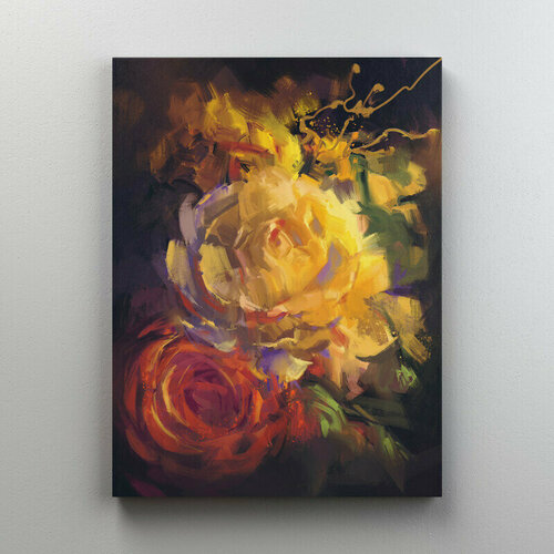 Интерьерная картина на холсте "Масляная живопись три розы" размер 22x30 см