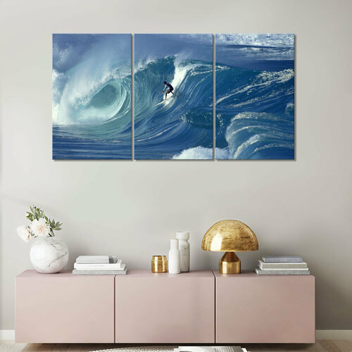 Модульная картина/Модульная картина на холсте/Модульная картина в подарок/сёрфингист покоряет волну-surfer conquers the wave 90х50