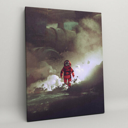 Картина на холсте (интерьерный постер) "Астронавт в дыму", с деревянным подрамником, размер 45x60 см