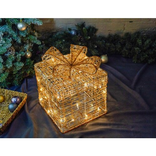 Светящийся подарок - гифтбокс волшебная коробка, акриловые нити, 40 тёплых белых LED-огней, 40 см, батарейки, уличный, Winter Deco 3060131