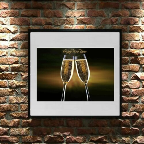 Постер "Пара бокалов с шампанским" Cool Eshe из коллекции "Новый год", плакат А4