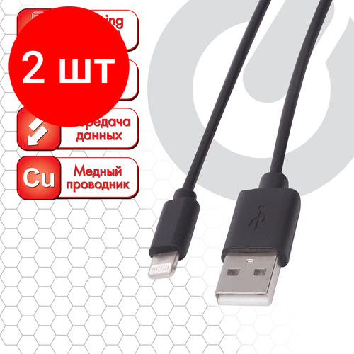 Комплект 2 шт, Кабель USB 2.0-Lightning, 1 м, SONNEN, медь, для передачи данных и зарядки iPhone/iPad, 513116