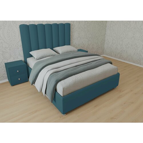 Двуспальная кровать Женева Нью 140x200 основание металлическое с ламелями велюр бирюзовый ножки 5 см