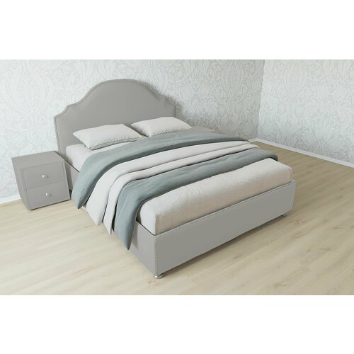 Двуспальная кровать Мария 140x200 с подъемным механизмом и с коробом для белья велюр серый ножки 13 см хром