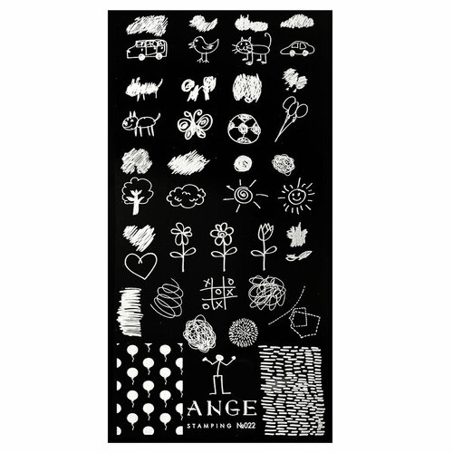 Пластина для стемпинга ANGE №022 "Детская фантазия" узоры для маникюра, декора и дизайна ногтей