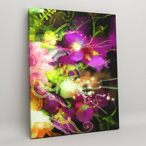 Картина на холсте (интерьерный постер) "абстрактная живопись цветы орхидеи", с деревянным подрамником, размер 45x60 см