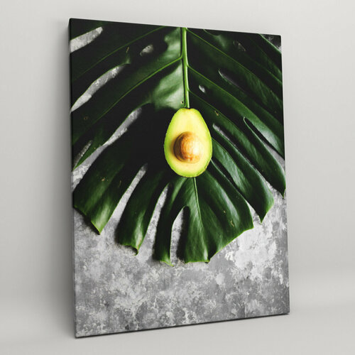 Картина на холсте (интерьерный постер) "Авокадо и монстера", с деревянным подрамником, размер 45x60 см