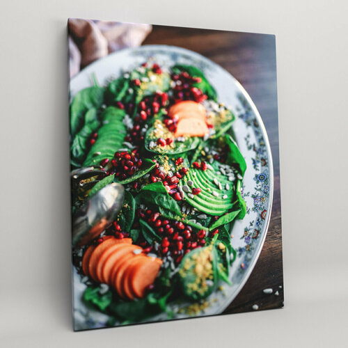 Картина на холсте (интерьерный постер) "Аппетитный салат" для кухни, кафе и ресторанов, с деревянным подрамником, размер 45x60 см