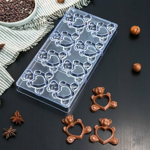 Форма для шоколада и конфет 28×14 см «Влюблённые мишки», 8 ячеек (комплект из 4 шт)