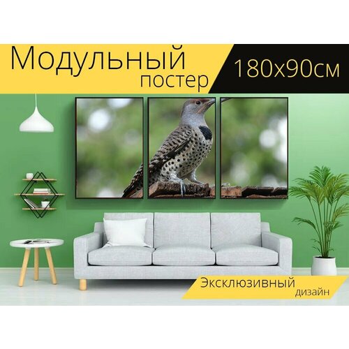 Модульный постер "Птица, позолоченное мерцание, животное" 180 x 90 см. для интерьера