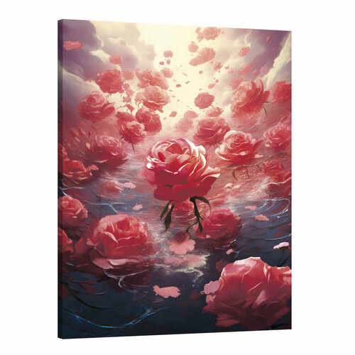 Интерьерная картина 50х70 "Розы в вихре воспоминаний"
